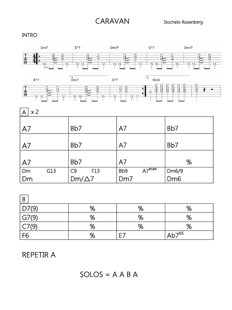 Caravan Chord Chart for Guitar | PDF | Teaching Methods & Materials