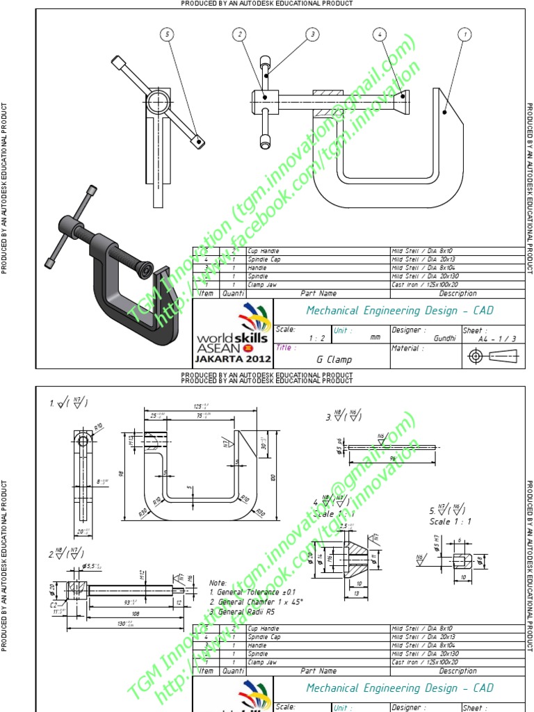 G Clamp Technical Drawing Guide | PDF