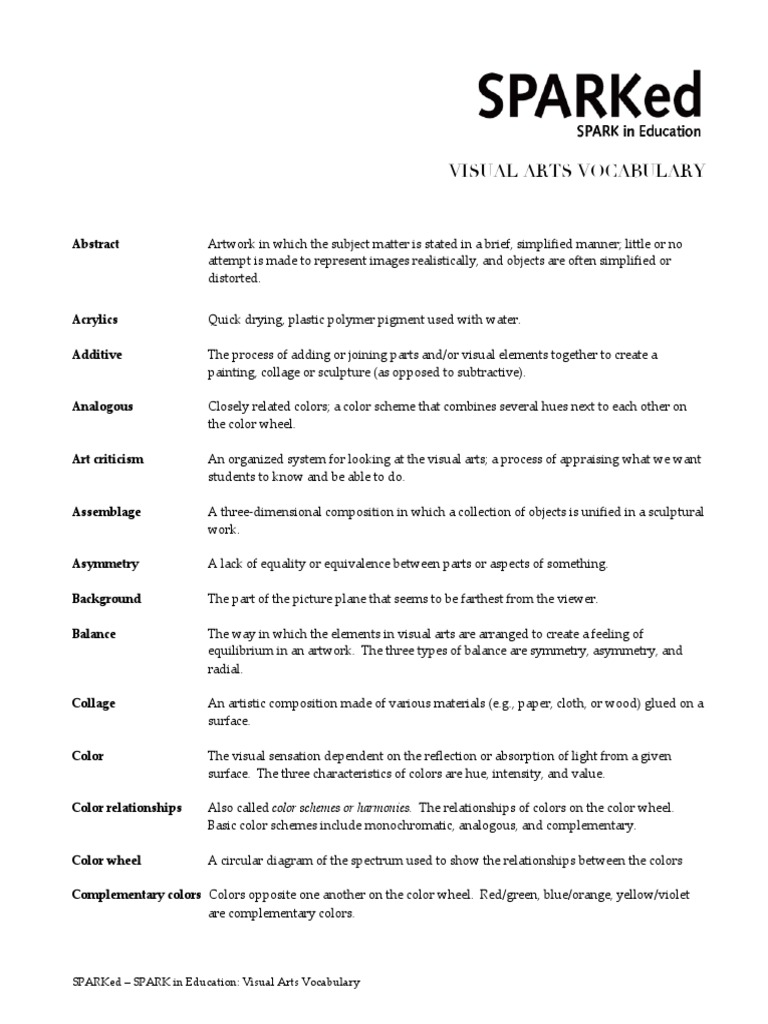 Visual Arts Vocabulary List | PDF | Color | Composition (Visual Arts)