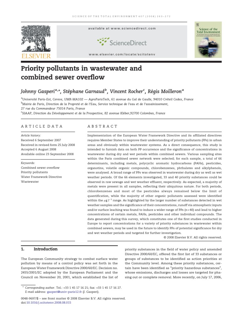 Priority Pollutants in Wastewater and CSO | PDF | Polycyclic Aromatic ...