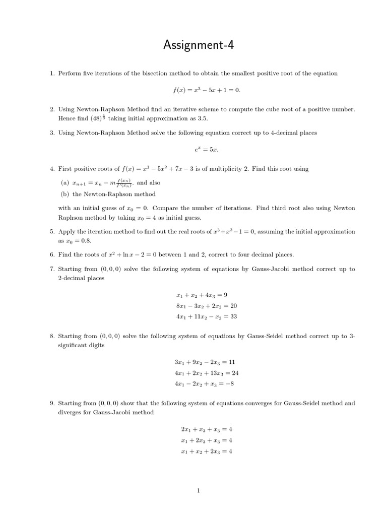 Numerical Methods Assignment Solutions | PDF