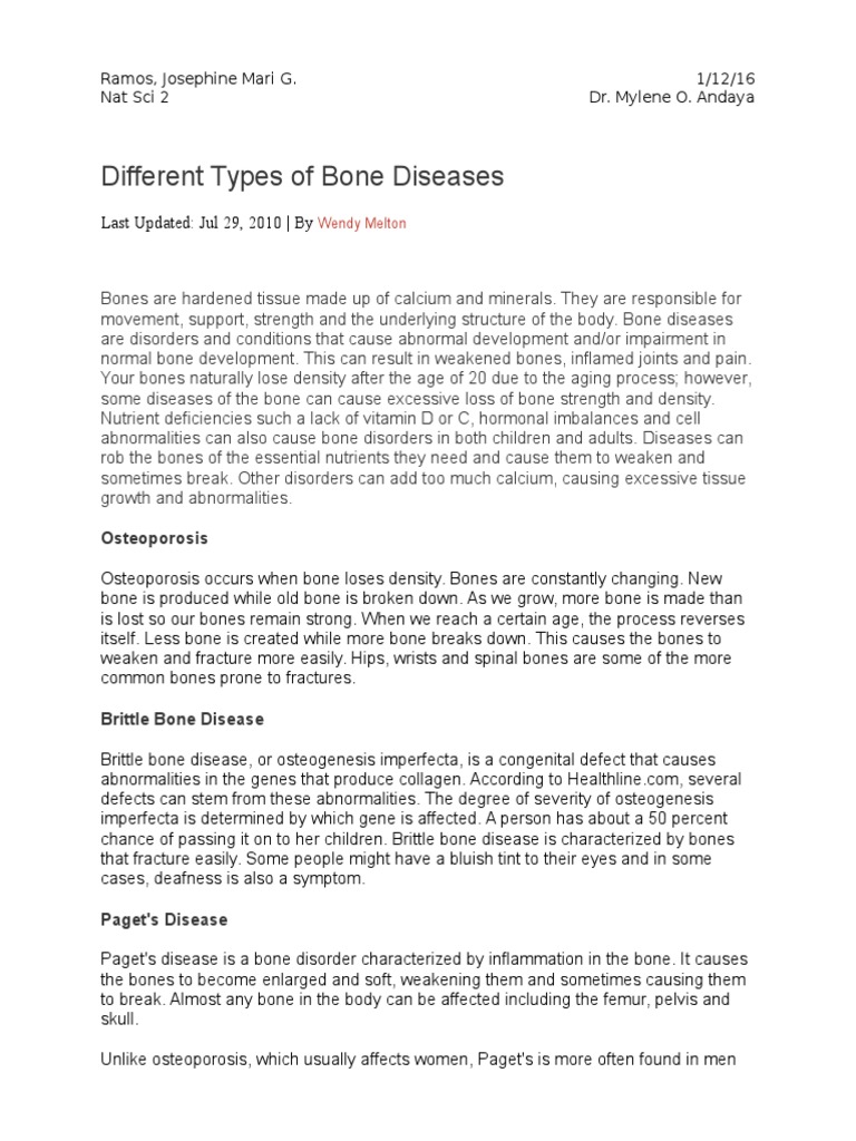 Different Types of Bone Diseases | Download Free PDF | Bone | Osteoporosis