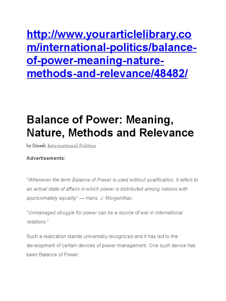 Balance of Power IR | PDF | Superpowers | International Relations