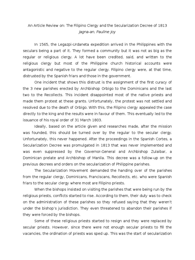 The Filipino Clerdy and Secularization Decree of 1813 | PDF | Clergy ...