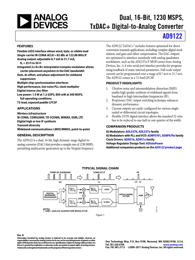 AD9122 | PDF | Signal To Noise Ratio | Digital To Analog Converter