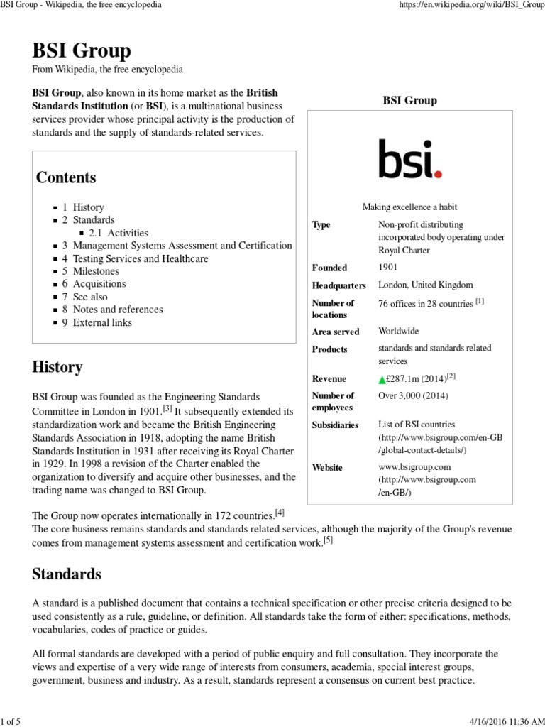 BSI Group - Wikipedia, The Free Encyclopedia | PDF | Evaluation | Business