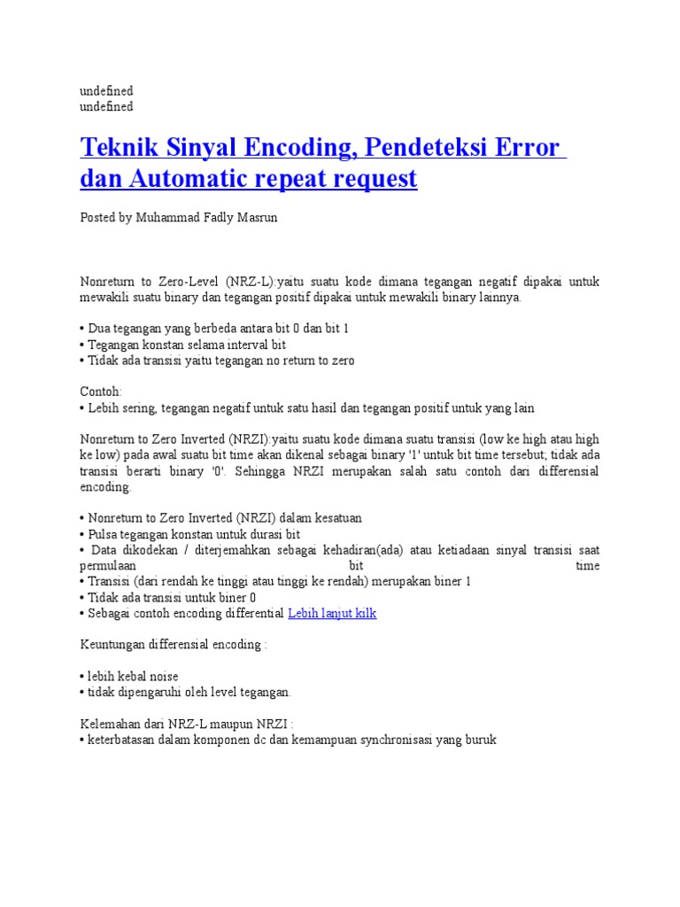 Teknik Sinyal Encoding, Deteksi Error Dan Automatic Repeat Requet | PDF | Metode & Bahan Ajar ...
