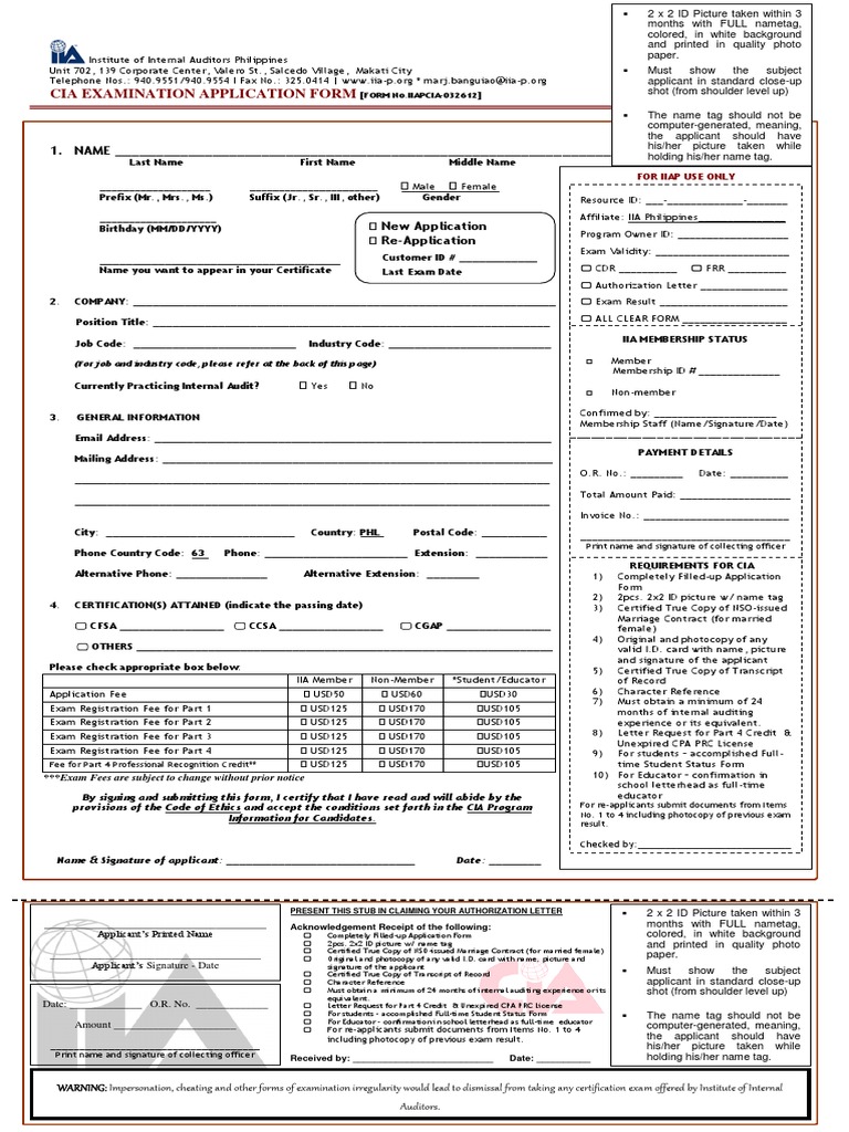 CIA Application Form No - iiapCIA-032612 | PDF | Identity Document ...