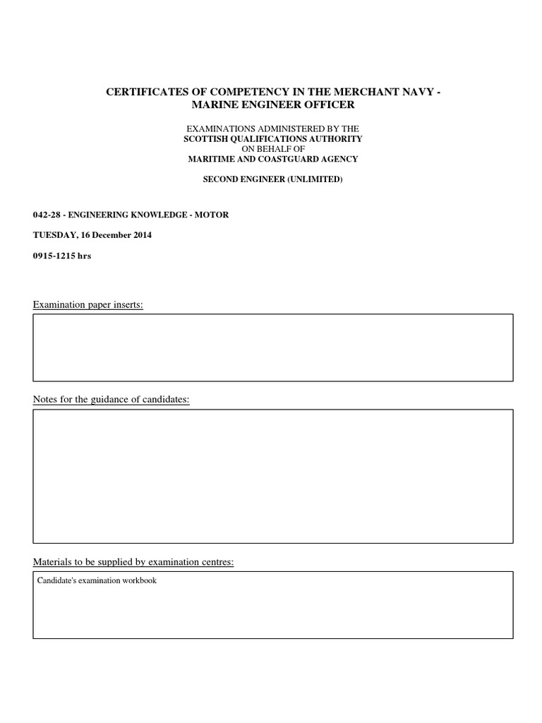 Second Engineer Exam: Engineering Knowledge | PDF | Diesel Engine | Engines