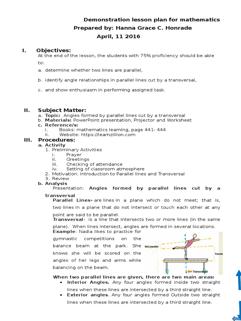 Demonstration Lesson Plan For Mathematics | Download Free PDF ...