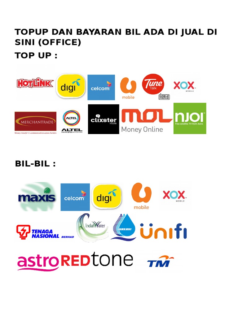 Topup Dan Bayaran Bil Ada Di Jual Di Sini | PDF