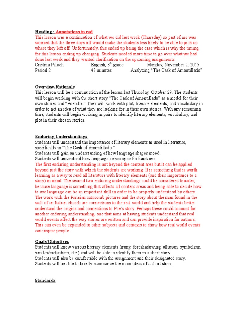 Analyzing Literary Elements in Poe's Work | PDF | Lesson Plan | Cognition