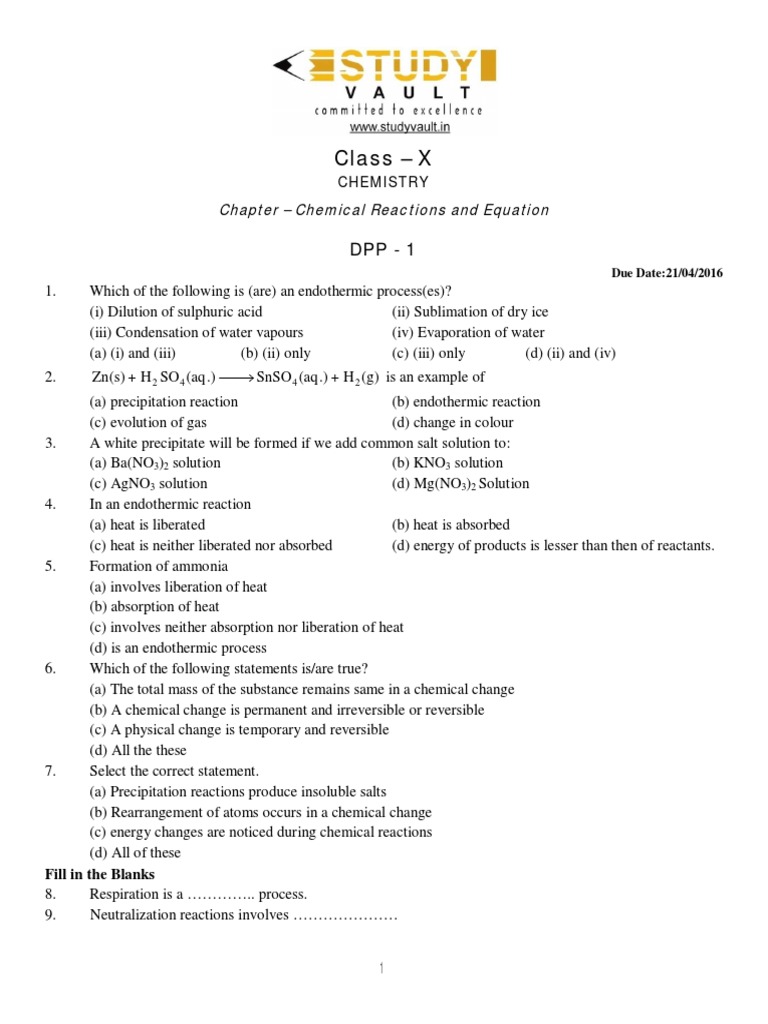 DPS-CHEM DPP 01 Chemical Reactions and Equation 10 | PDF