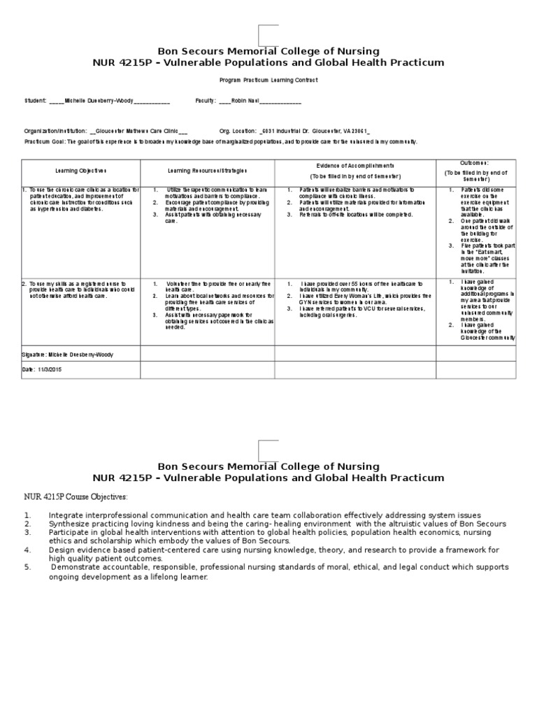 Program Practicum Learning Contract | PDF | Health Care | Nursing