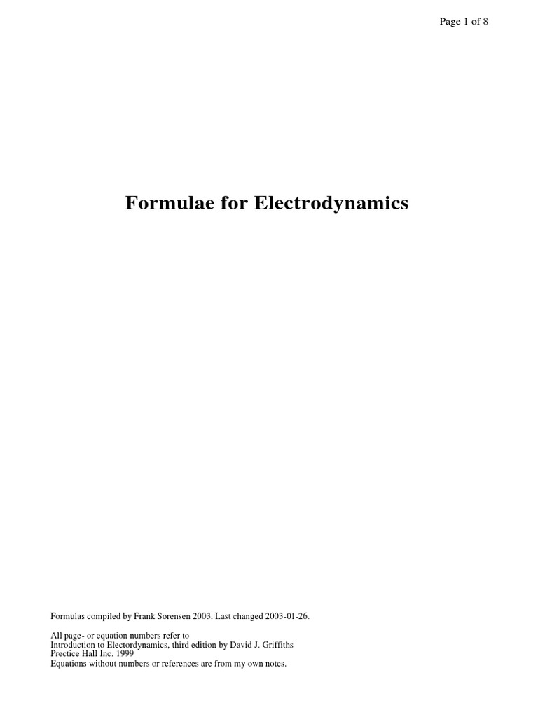 Electrodynamics Formulas for you | Dielectric | Magnetic Field