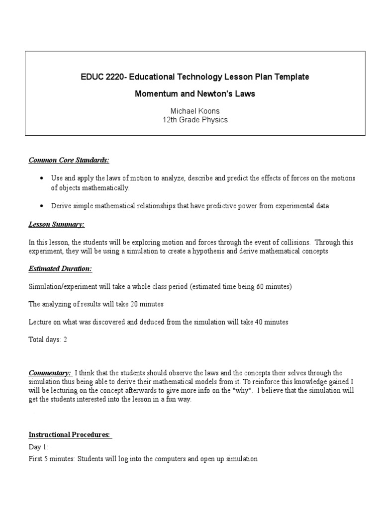 Physics Lesson Plan | Download Free PDF | Momentum | Velocity