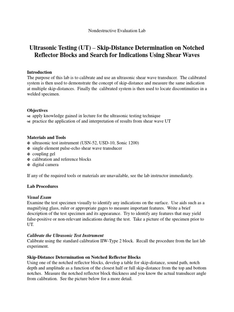 UT Shear Wave Skip Distances and Search For Indications Lab | PDF ...