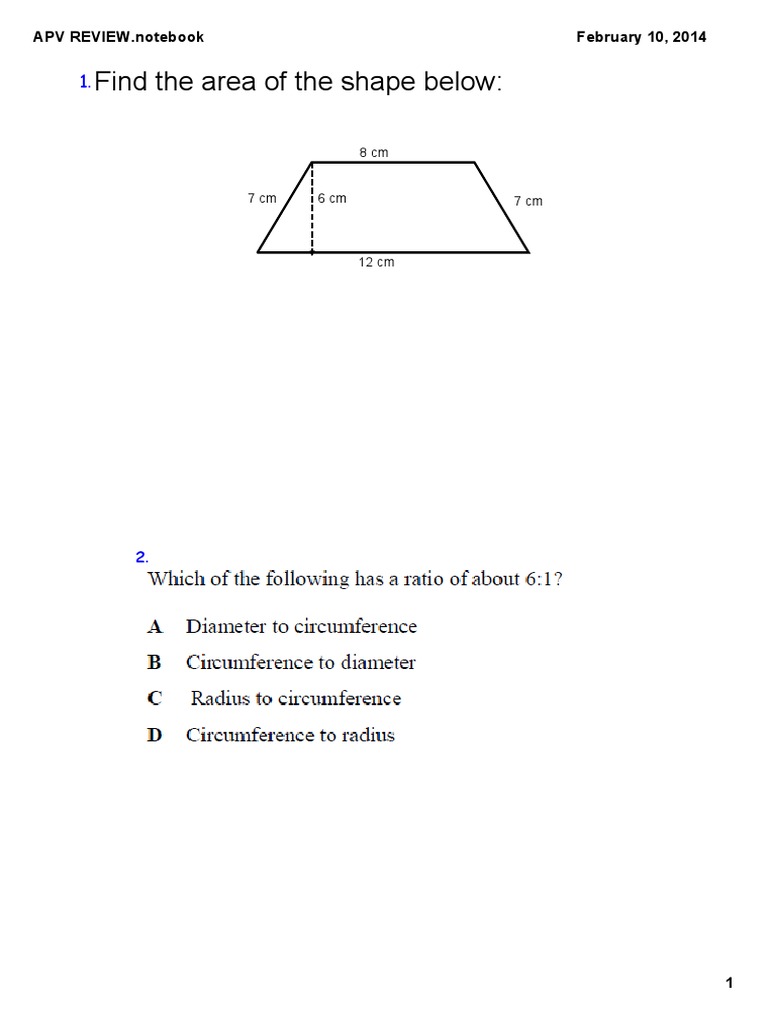 Area Perimeter and Volume Review | PDF