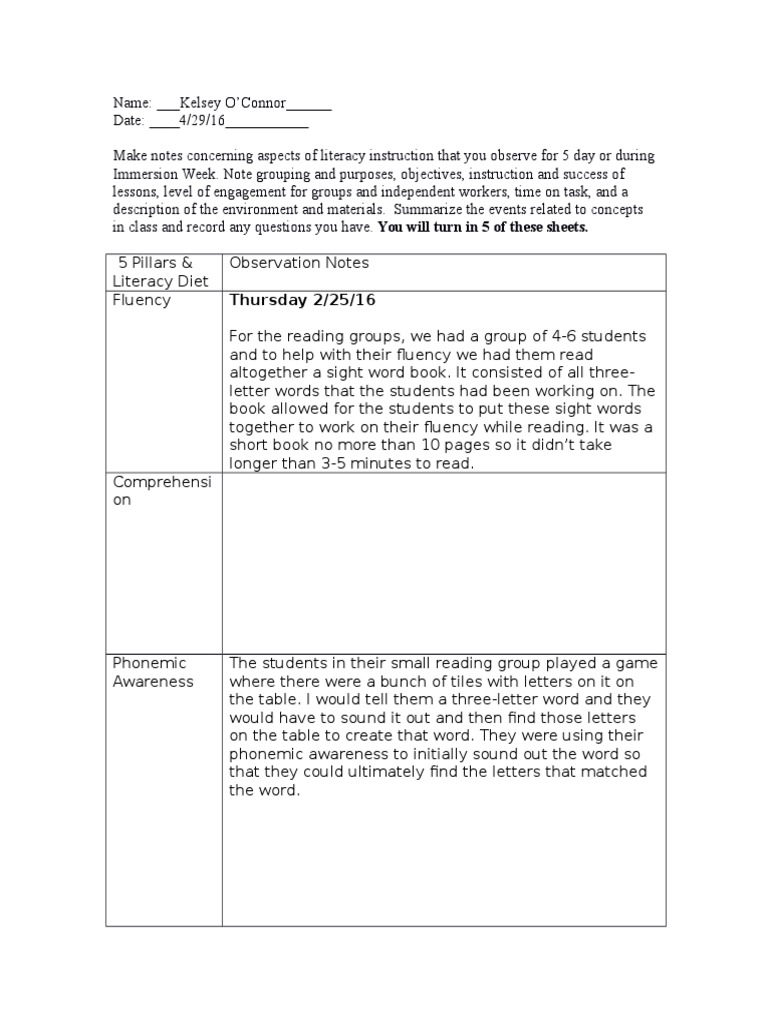 go for literacy observation | Phonics | Reading (Process)