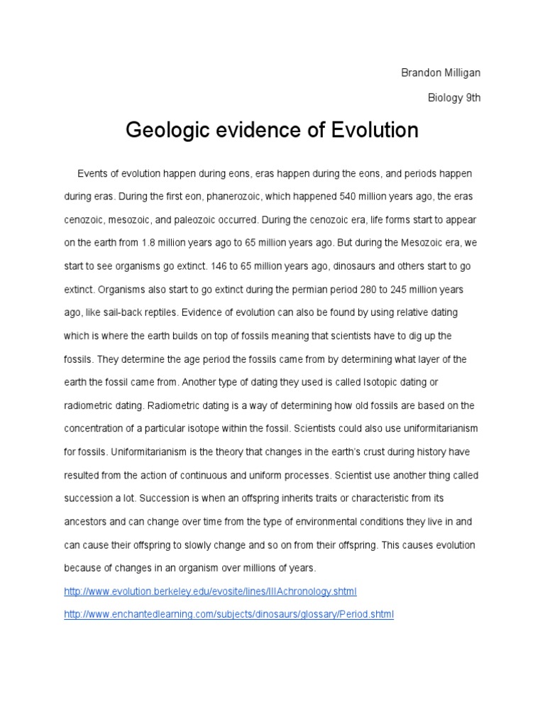 Geologic Evidence of Evolution: Brandon Milligan Biology 9th | PDF ...