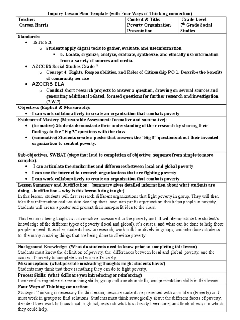 Poverty Organization Lesson Plan | PDF | Poverty | Poverty & Homelessness