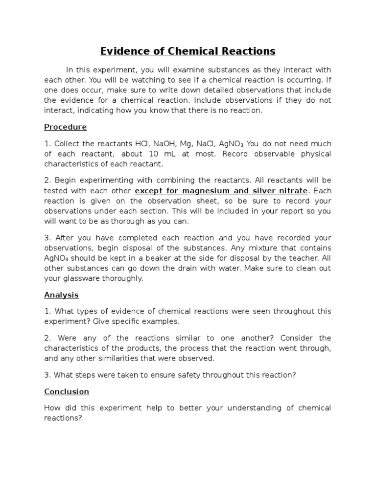 Evidence For Chemical Reactions | PDF