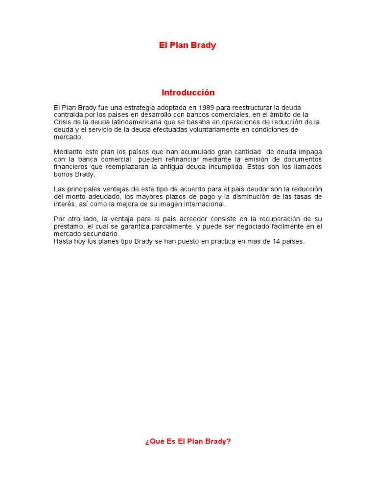 El Plan Brady | PDF | Deuda gubernamental | Deuda