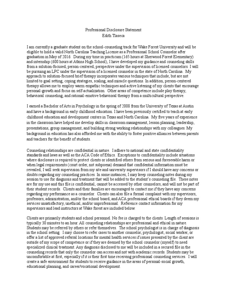 School Counseling Disclosure Statement | PDF | School Counselor ...