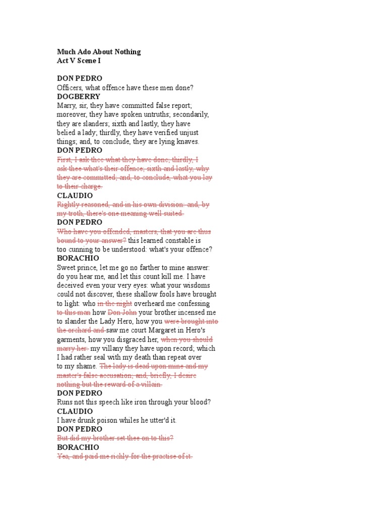 Much Ado About Nothing Act V Scene I Don Pedro Dogberry | PDF | Much ...