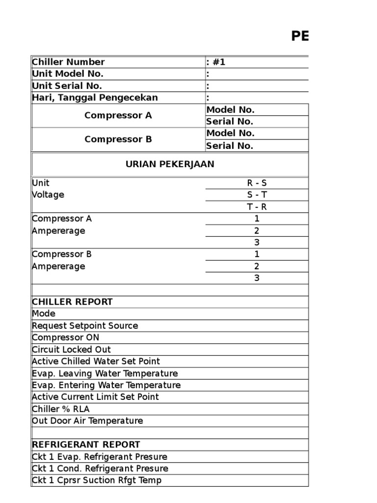 Log Sheet Pengecekan Harian Chiller 1 New | PDF