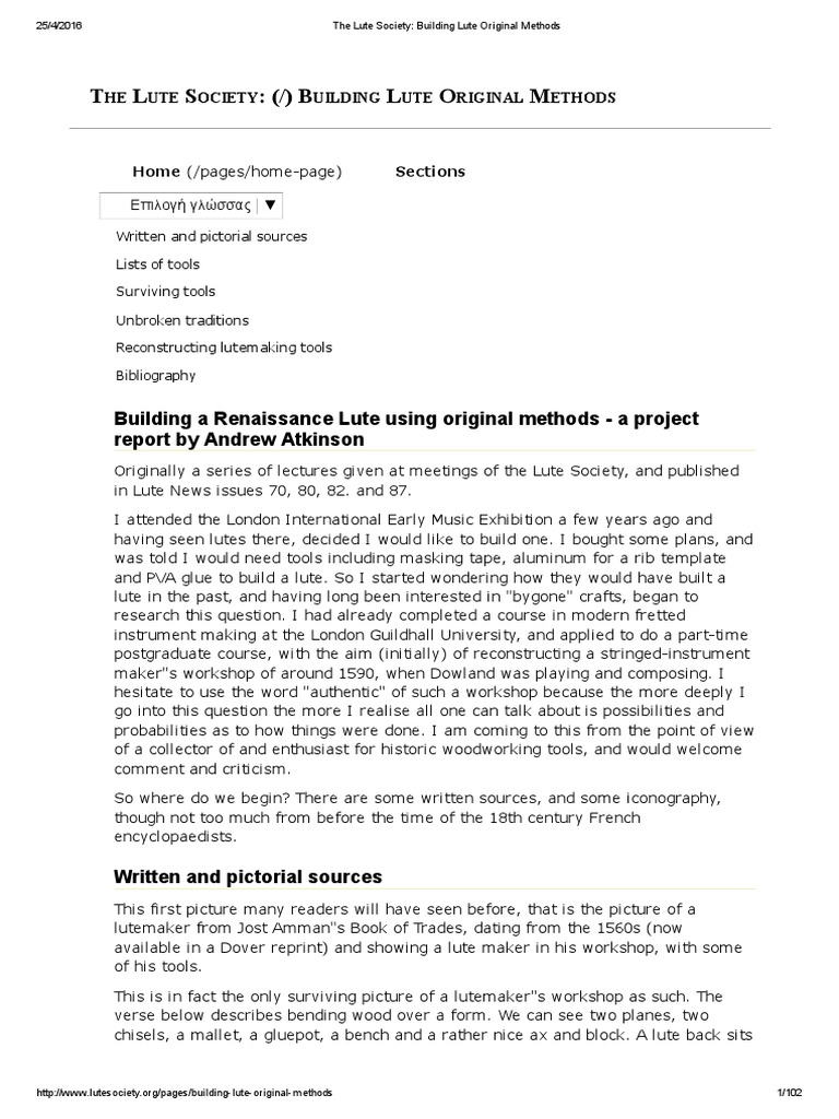 Building Lutes: Original Methods Guide | PDF | Tools | Woodworking