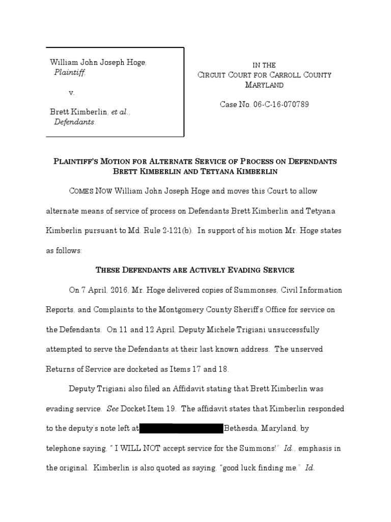 Legal Motion for Alternate Service | PDF | Service Of Process | Lawsuit