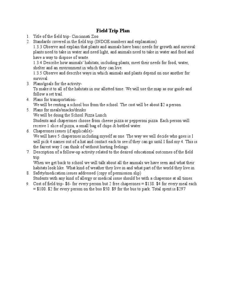 Field Trip Plan | PDF | Wellness