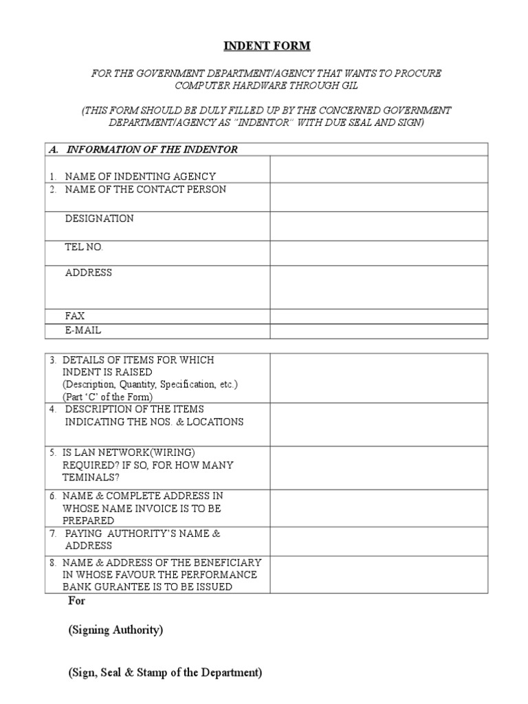 New Indent Form Dated 04082011 | PDF | Printer (Computing) | Computing