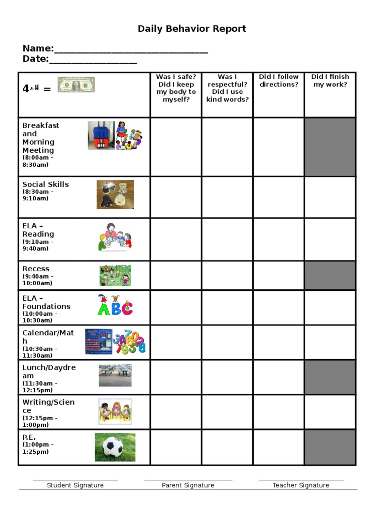 Daily Behavior Report Room 19 | PDF