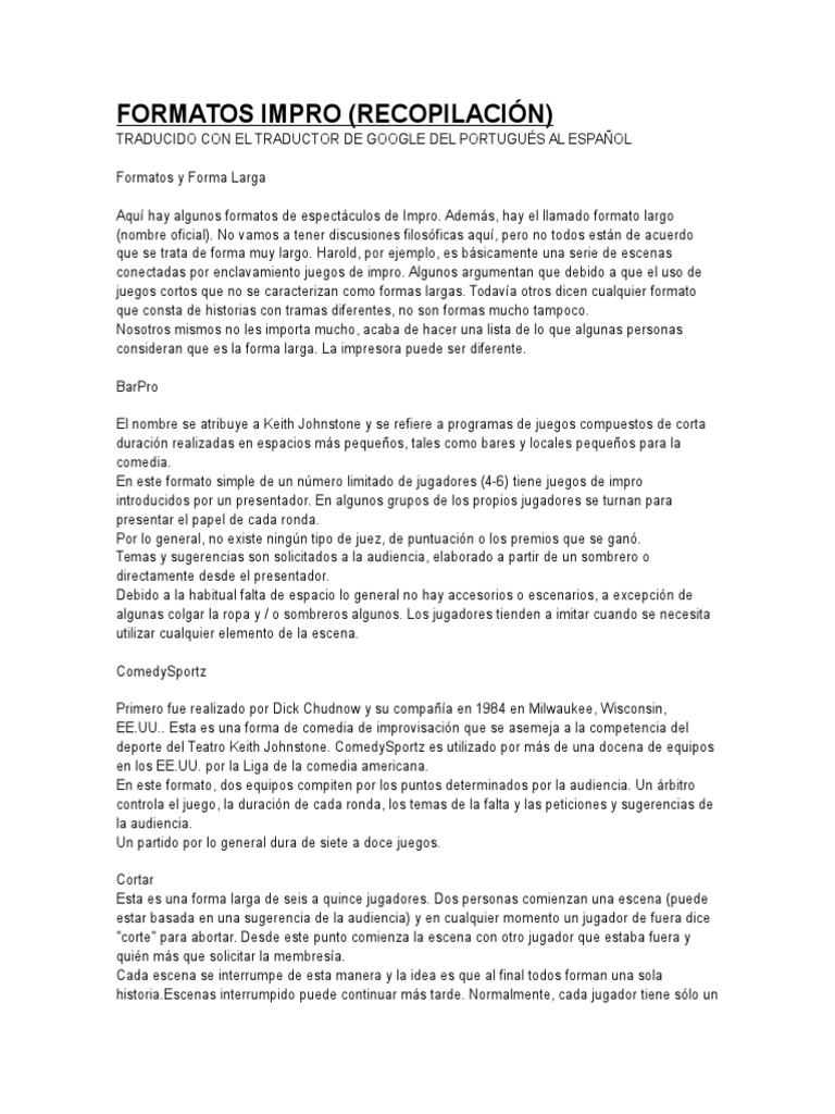 Formatos Impro | PDF | Teatro | Ocio