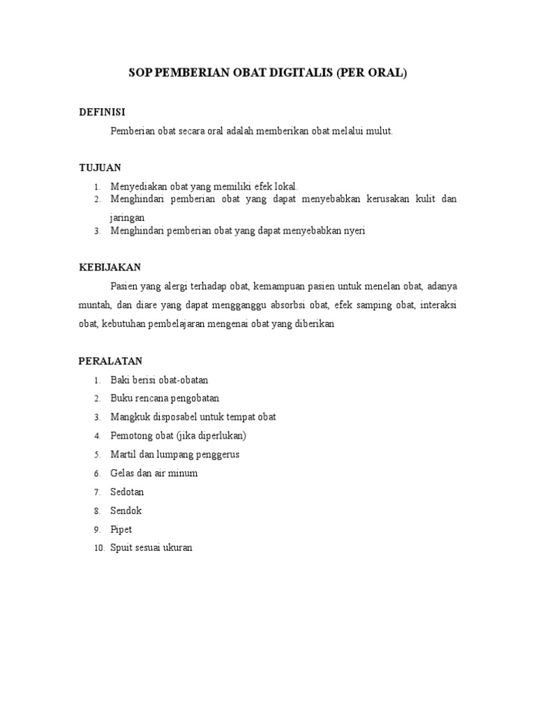 Sop Pemberian Obat Digitalis | PDF