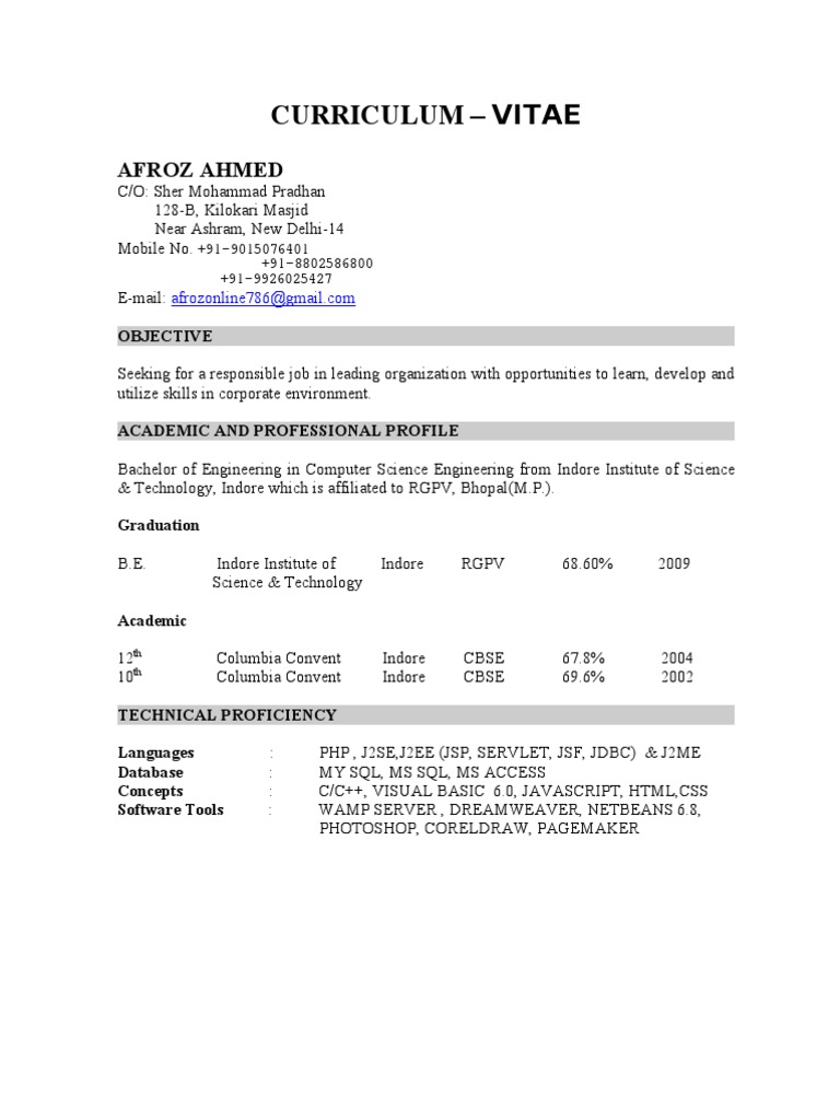 Afroz CV | PDF | Java Server Pages | Java Servlet