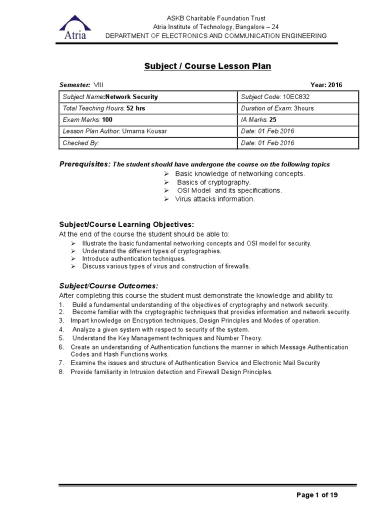 Network Security Lesson Plan | PDF | Public Key Cryptography | Cryptography