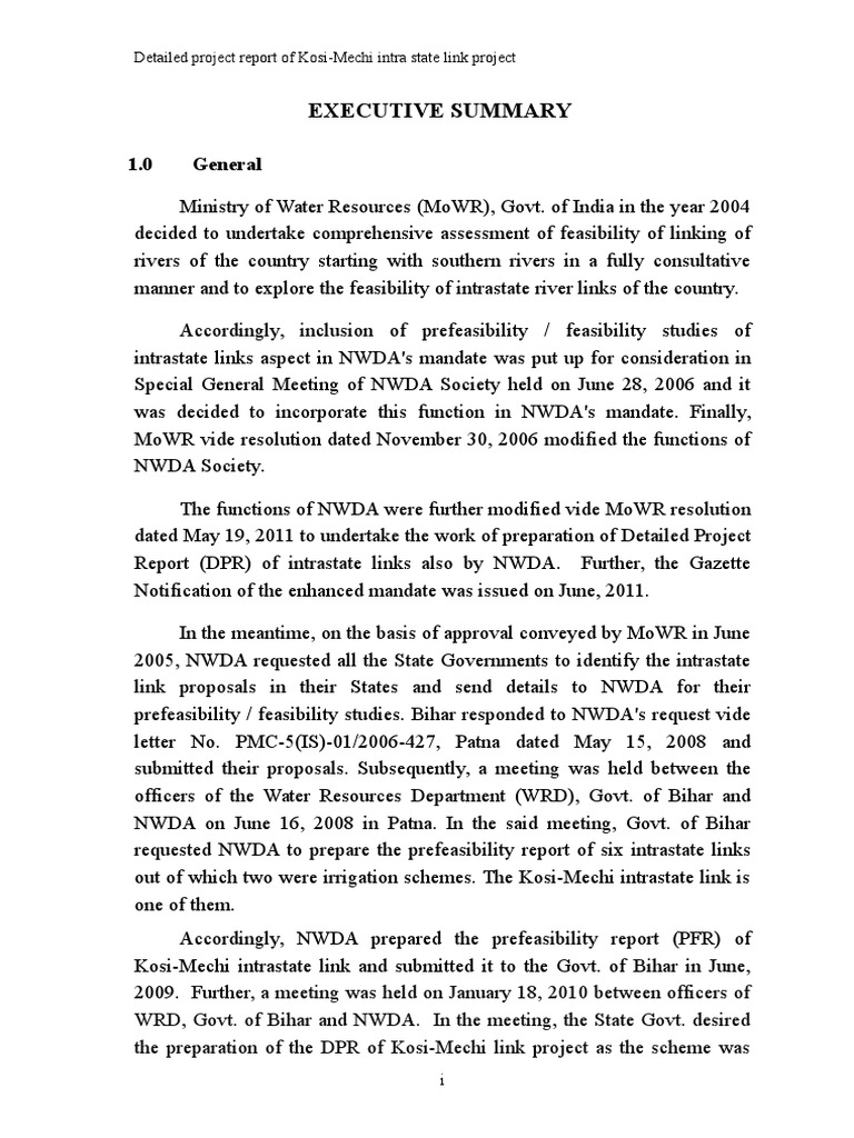Kosi-Mechi link project DPR report summary | PDF | Hydrology | Physical ...