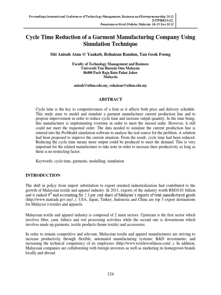 Cycle Time Reduction of A Garment Manufa | PDF | Computer Simulation ...