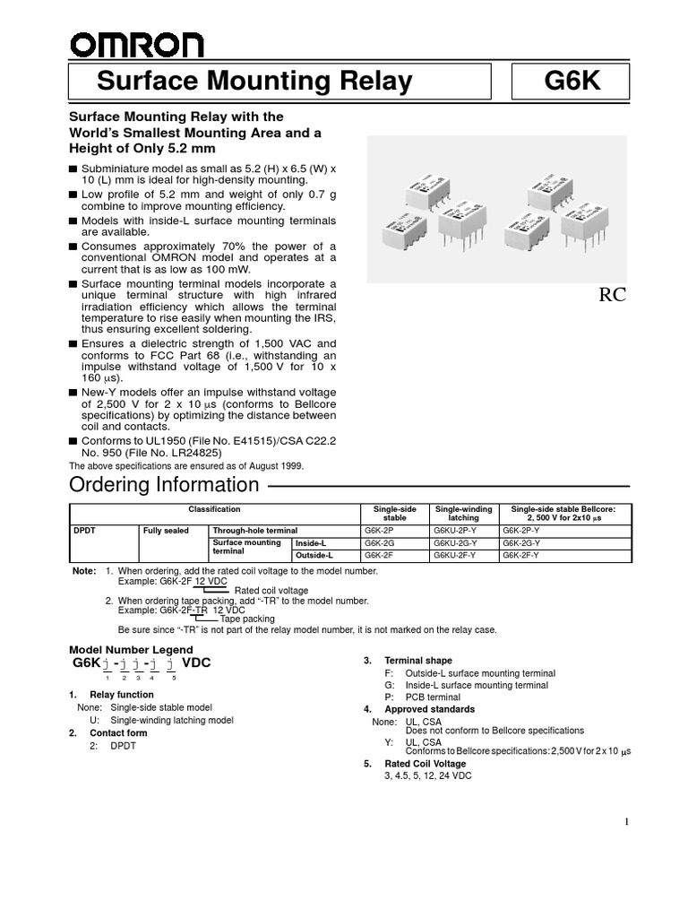 Surface Mounting Relay G6K: Ordering Information | Download Free PDF ...