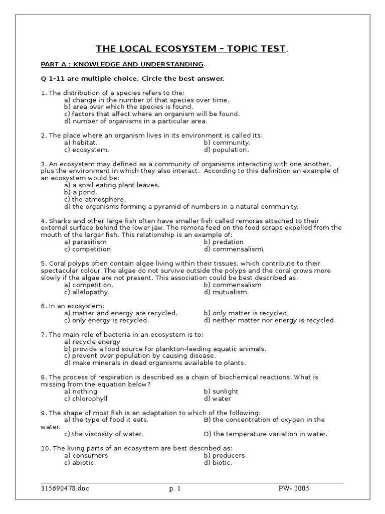Local Ecosystem Knowledge Test | PDF | Ecosystem | Ecology