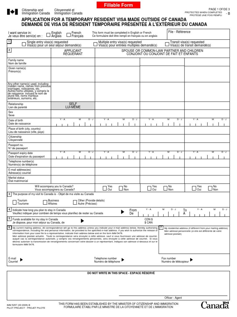 Visa Form IMM5257b (Pilot) 3 | PDF | Immigration