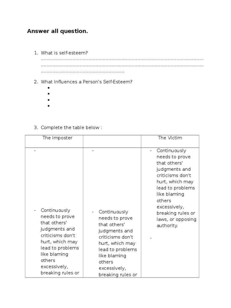 Self Esteem Question | PDF