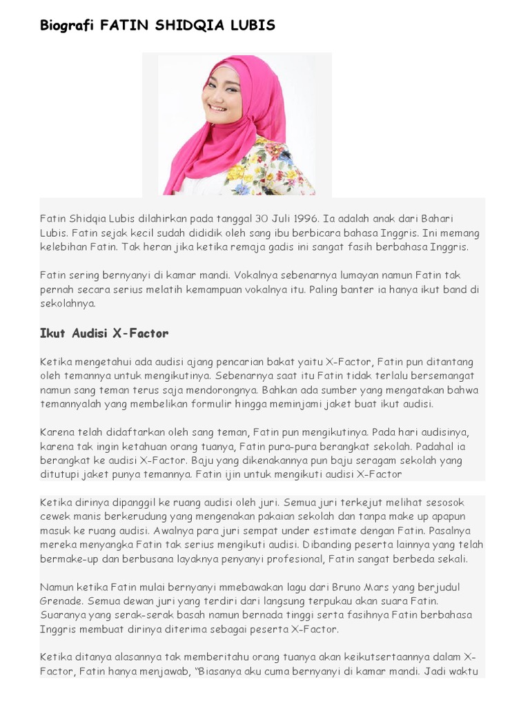 Biografi Fatin Shidqia Lubis | PDF | Seni