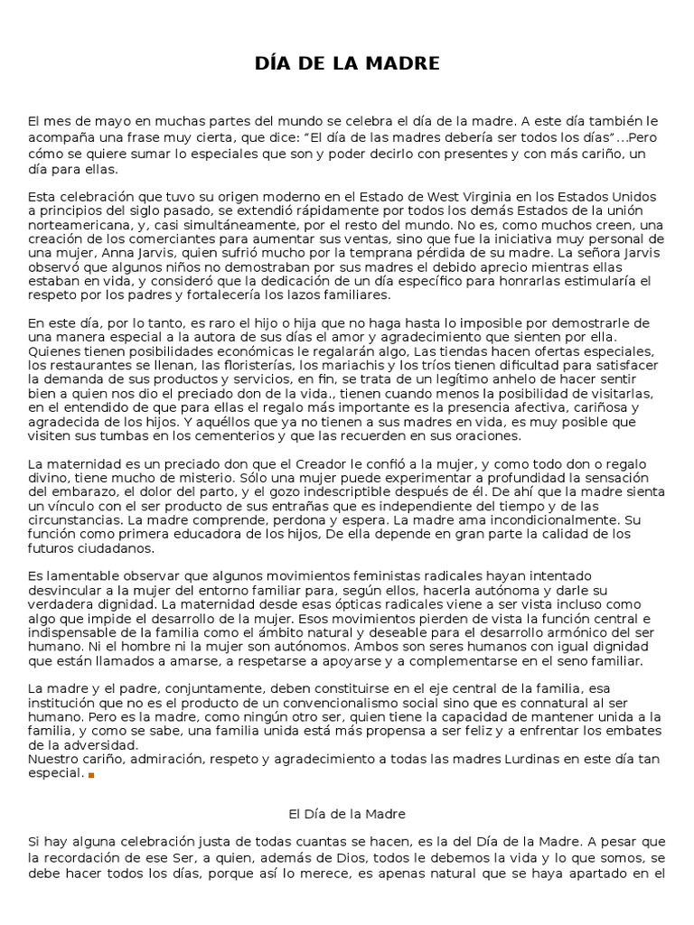 EDITORIAL - Dia de La Madre | PDF | Familia | Mujer
