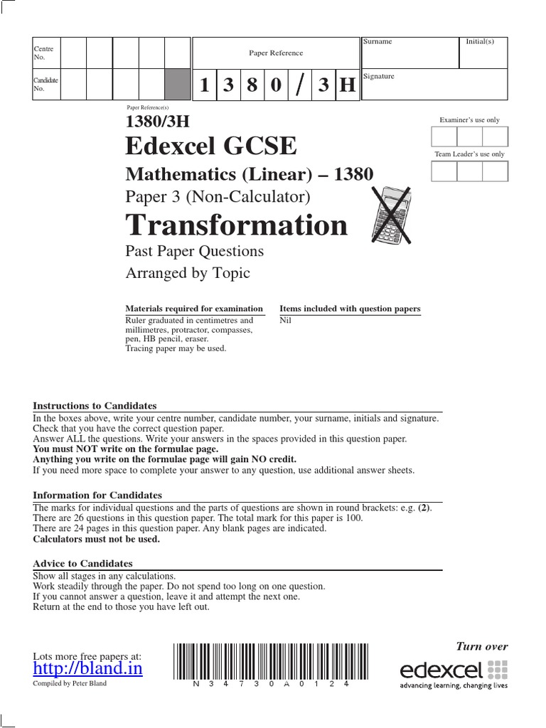 GCSE Math Transformations Paper | PDF | Shape | Test (Assessment)
