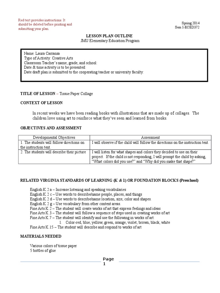 Creative Arts Lesson Plan | PDF | Lesson Plan | Educational Assessment