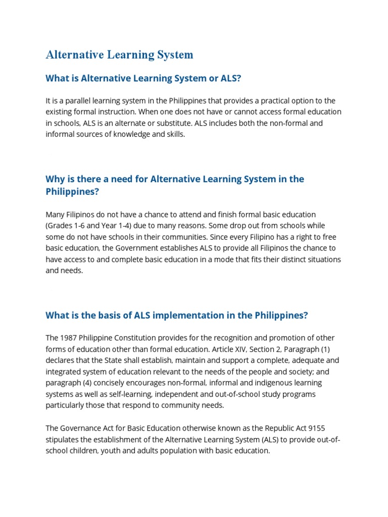 Alternative Learning System - Docx Hand-Out | PDF | Literacy | Facilitator